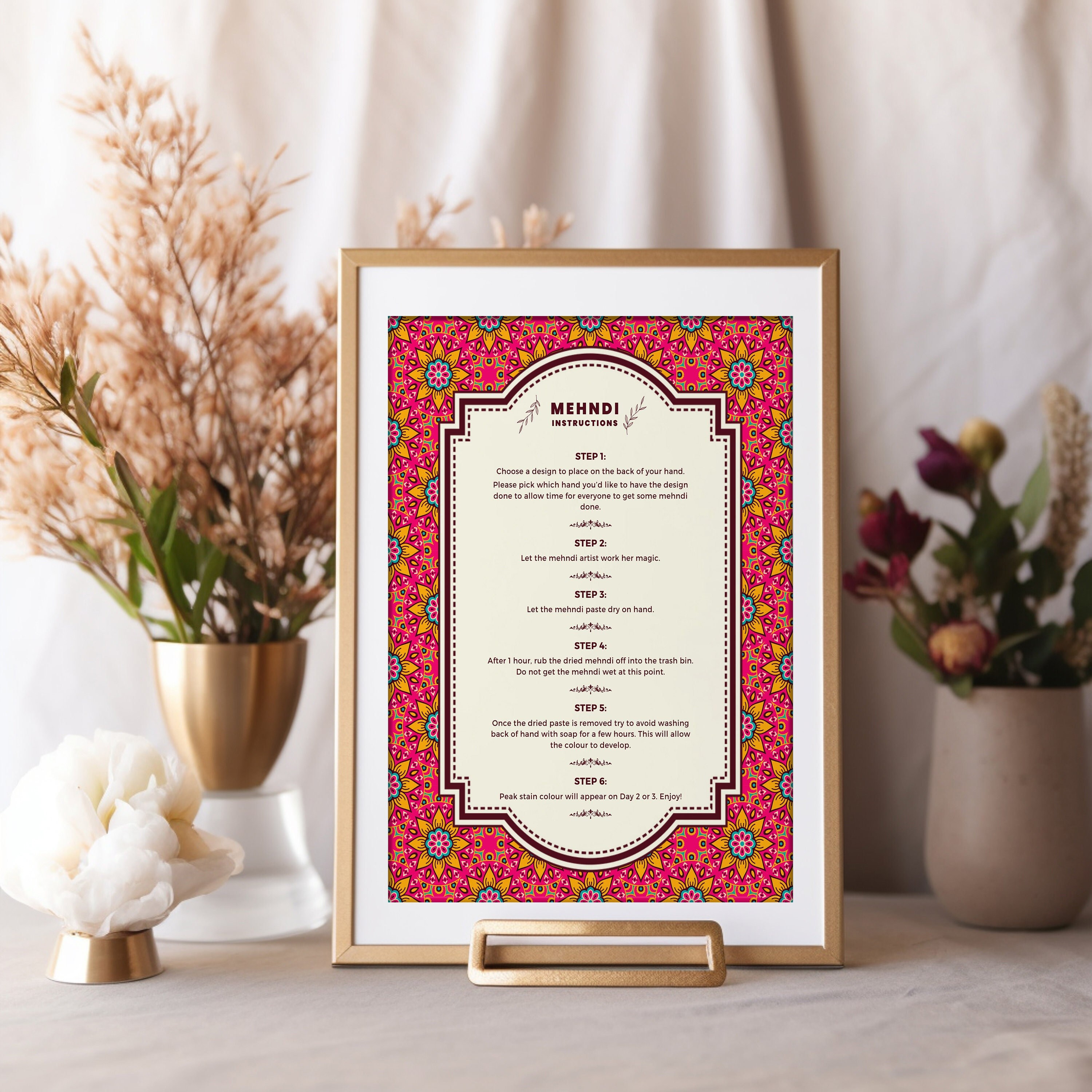 Mehndi Instructions Editable Canva Template Instant Download 8x10 for ...