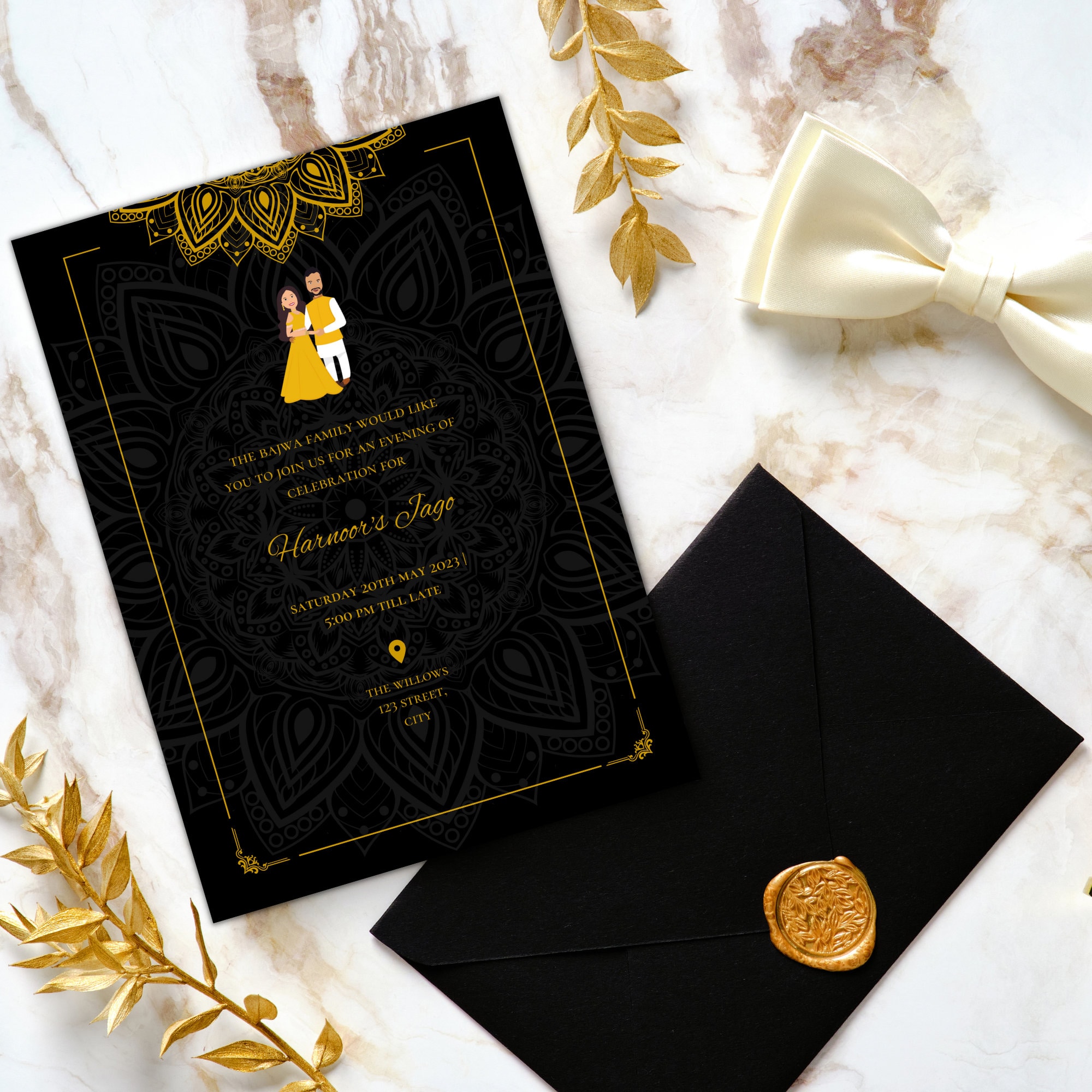 Black and Gold DIY Jaago Sangeet Invitation Template - Instant Download ...