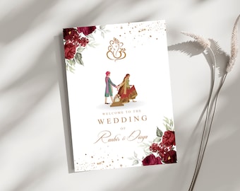 DIY Hindu Wedding Program Guide Maroon Floral Design, Wedding Ceremony ...