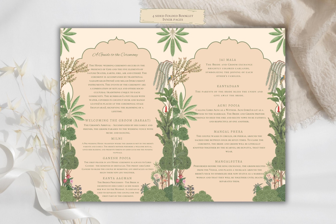 DIY Hindu Wedding Program Guide Traditional Green Garden Design ...