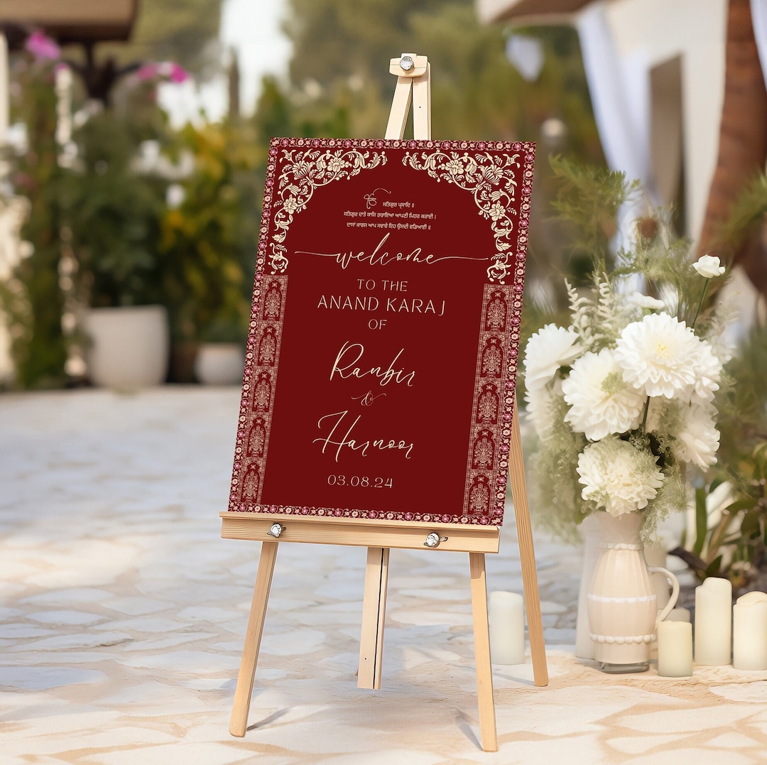 Maroon Red Welcome Sign | Anand Karaj | Sikh Wedding Sign ...