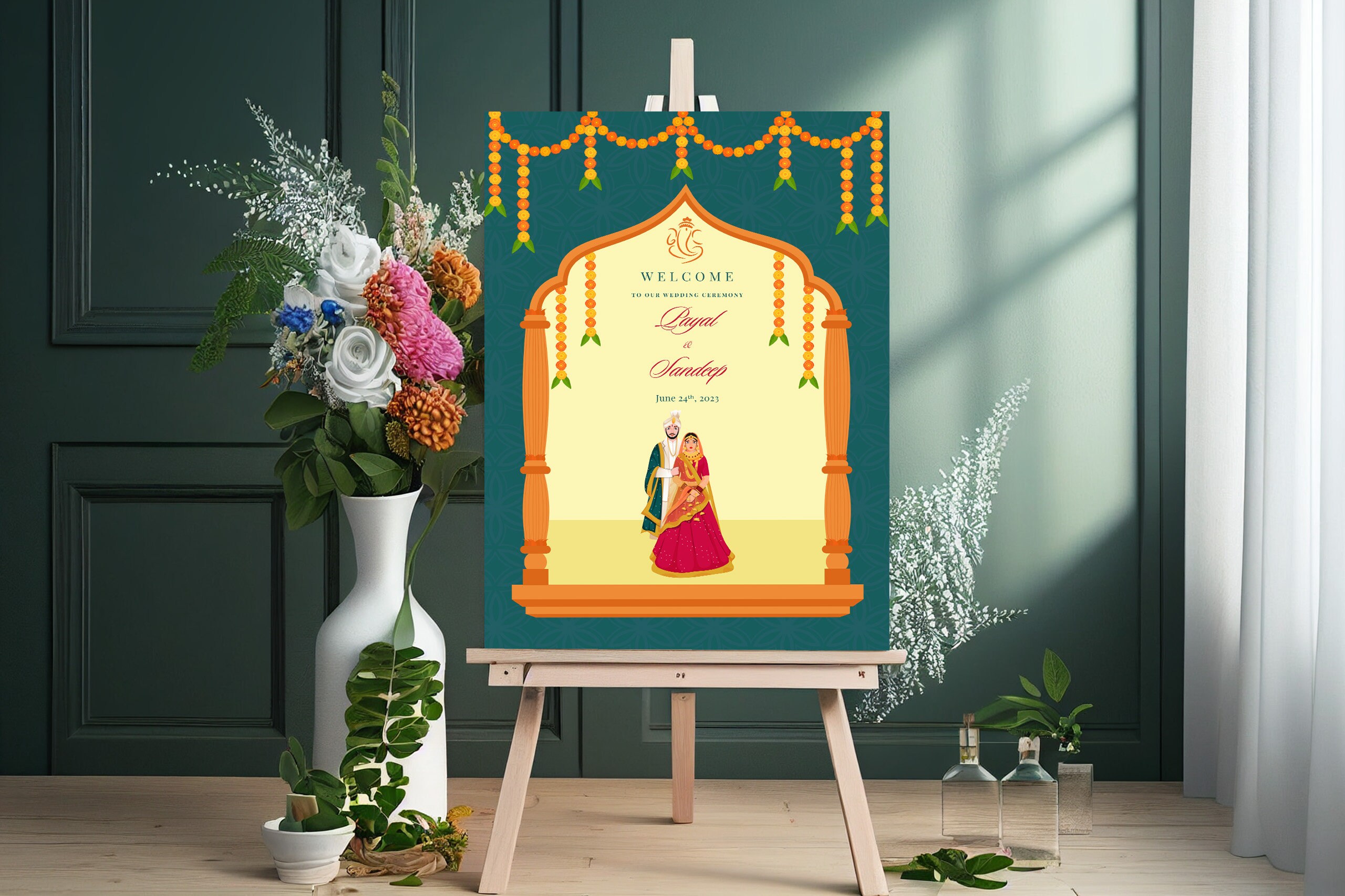 Traditional Hindu Wedding Welcome Sign With Lord Ganesha - Perfect ...
