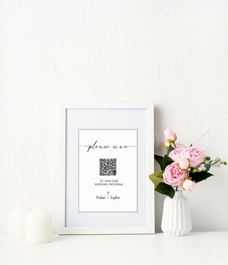 Customizable QR Code Wedding Program Sign - Elegant Personalized ...