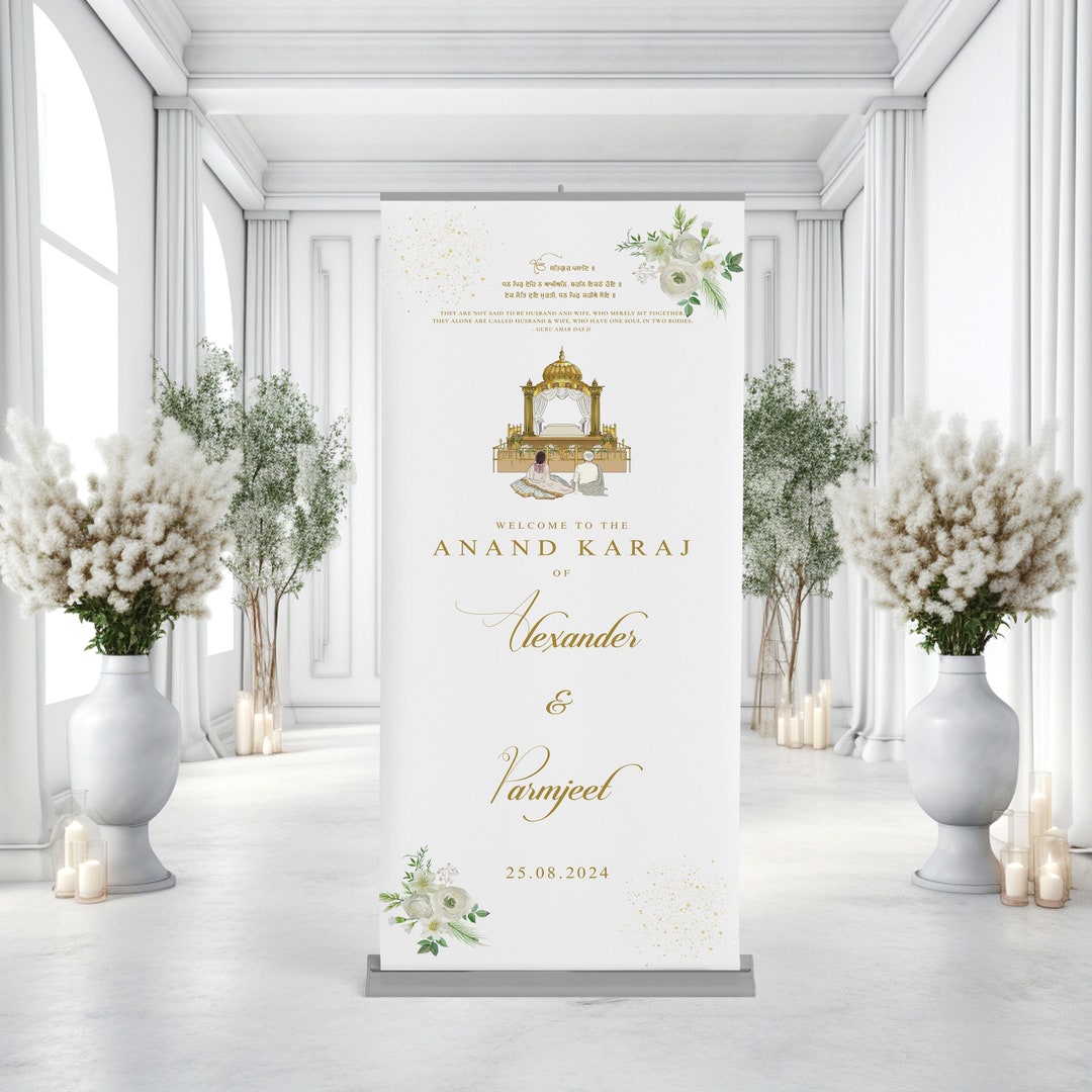 Elegant Sikh Wedding Welcome Retractable Banner With Stand | Designed ...