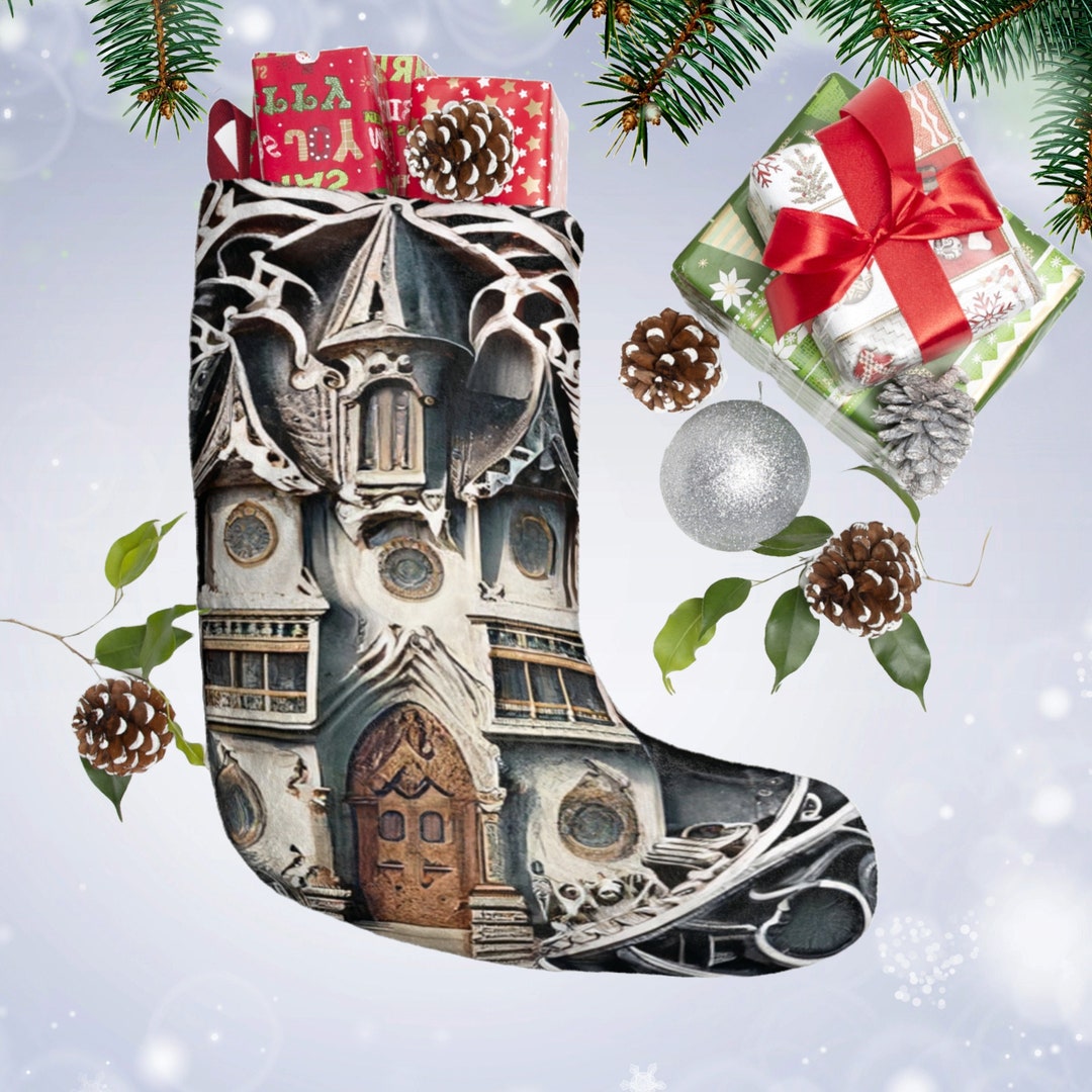 Christmas Stocking Unique Gothic Village House Eerie Goth - Etsy