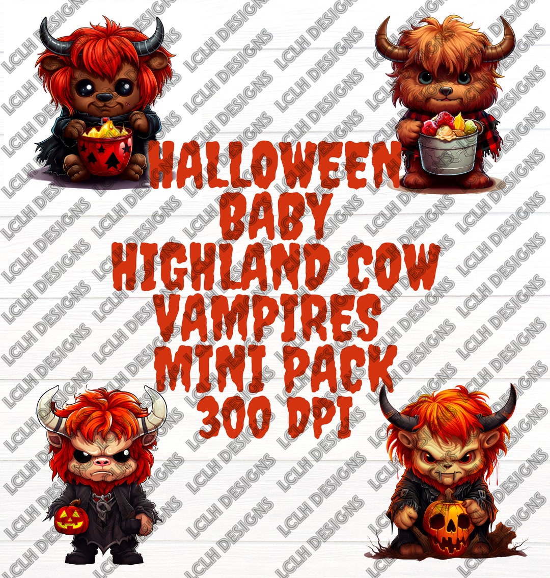 Baby Highland Cow Vampires Mini Pack, 300 DPI, PNG, Mini Bundle ...