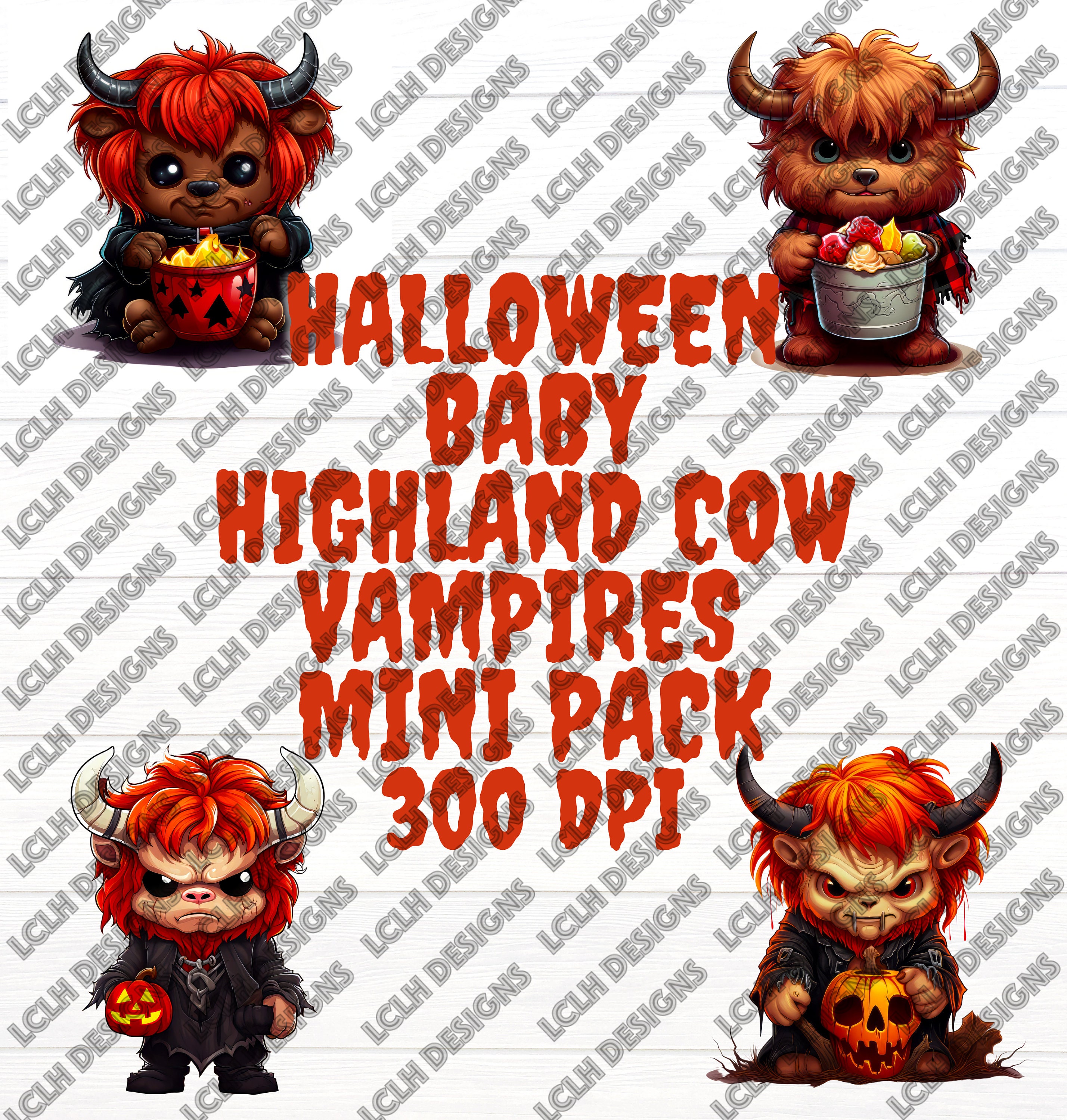 Baby Highland Cow Vampires Mini Pack, 300 DPI, PNG, Mini Bundle ...