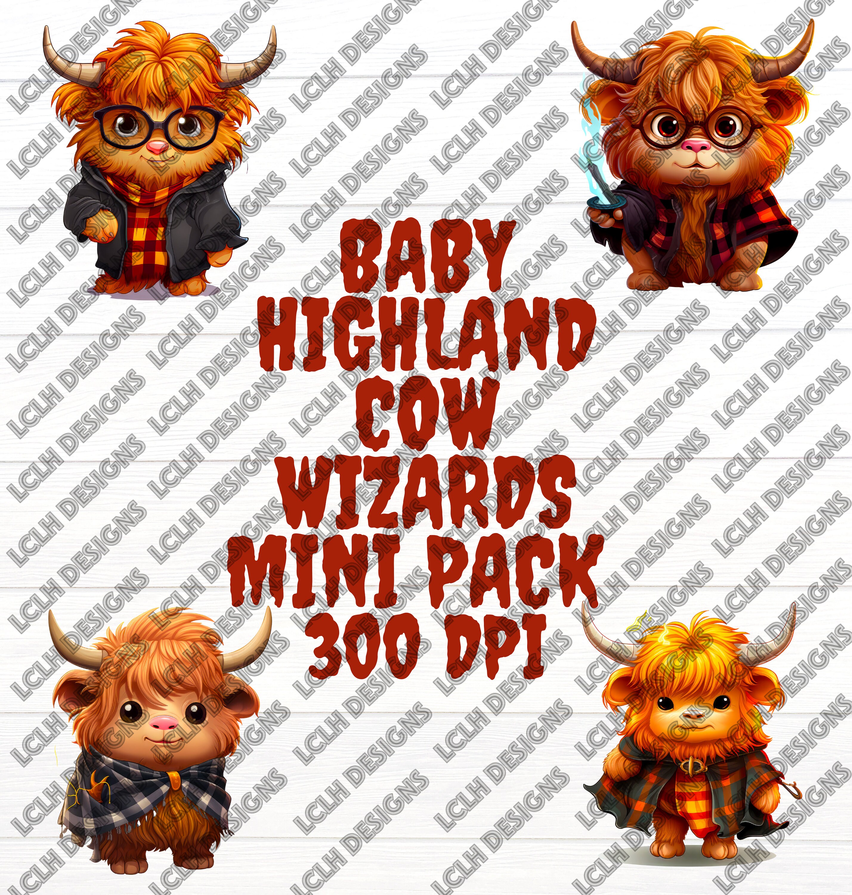 Baby Highland Cow Wizard Mini Pack, 300 DPI, PNG, Mini Bundle, Cow ...