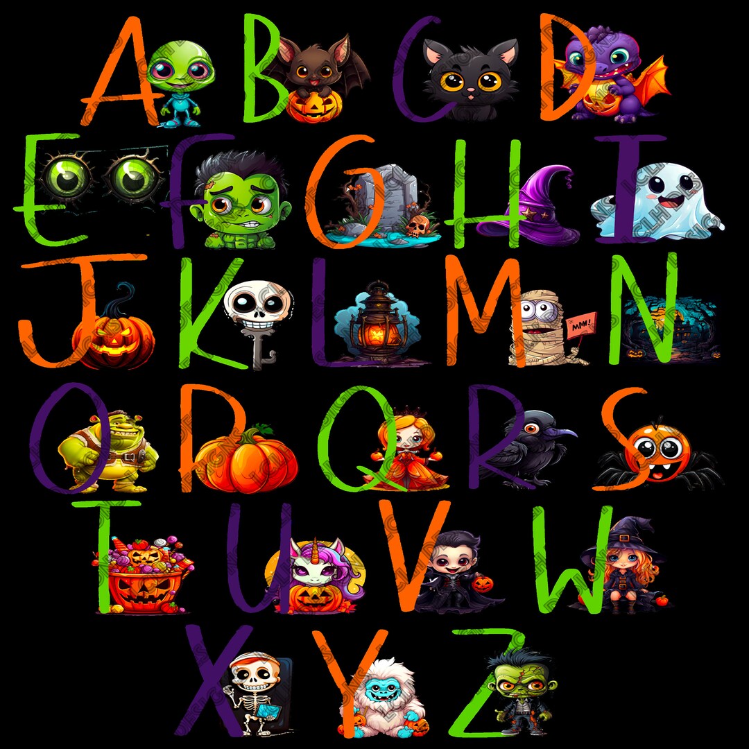 Halloween Alphabet Set #2, Sublimation, PNG, 300 DPI, Teacher, Monster ...