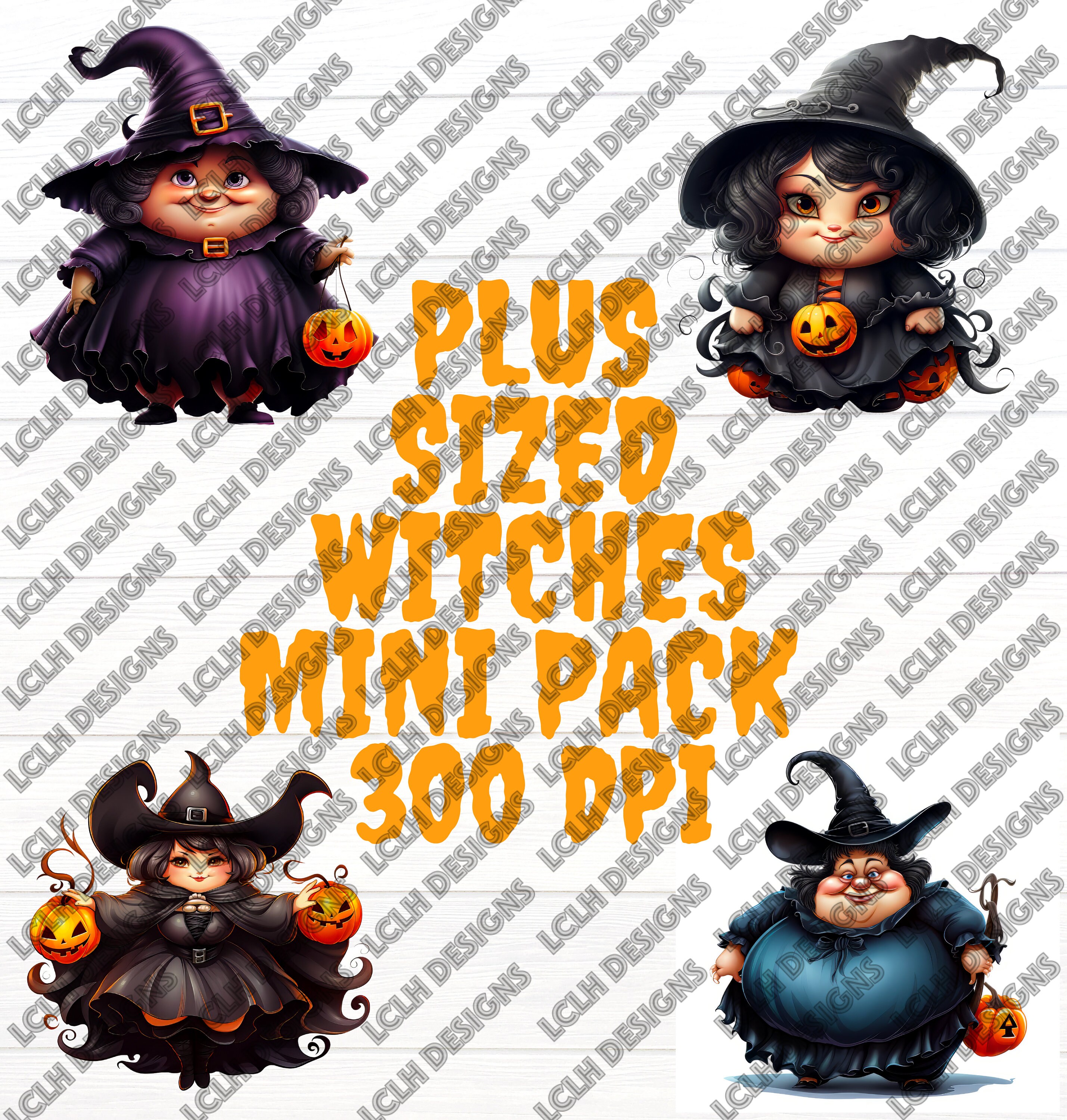 Plus Sized Witches Mini Pack, 300 DPI, PNG, Mini Bundle, Witches, Plus ...