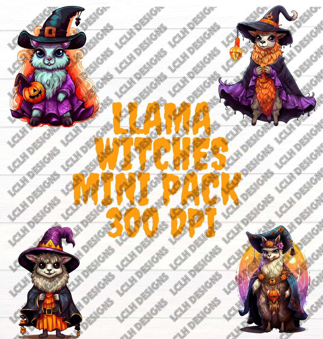 Llama Witches Mini Pack, 300 DPI, PNG, Mini Bundle, Llama, Sublimation ...