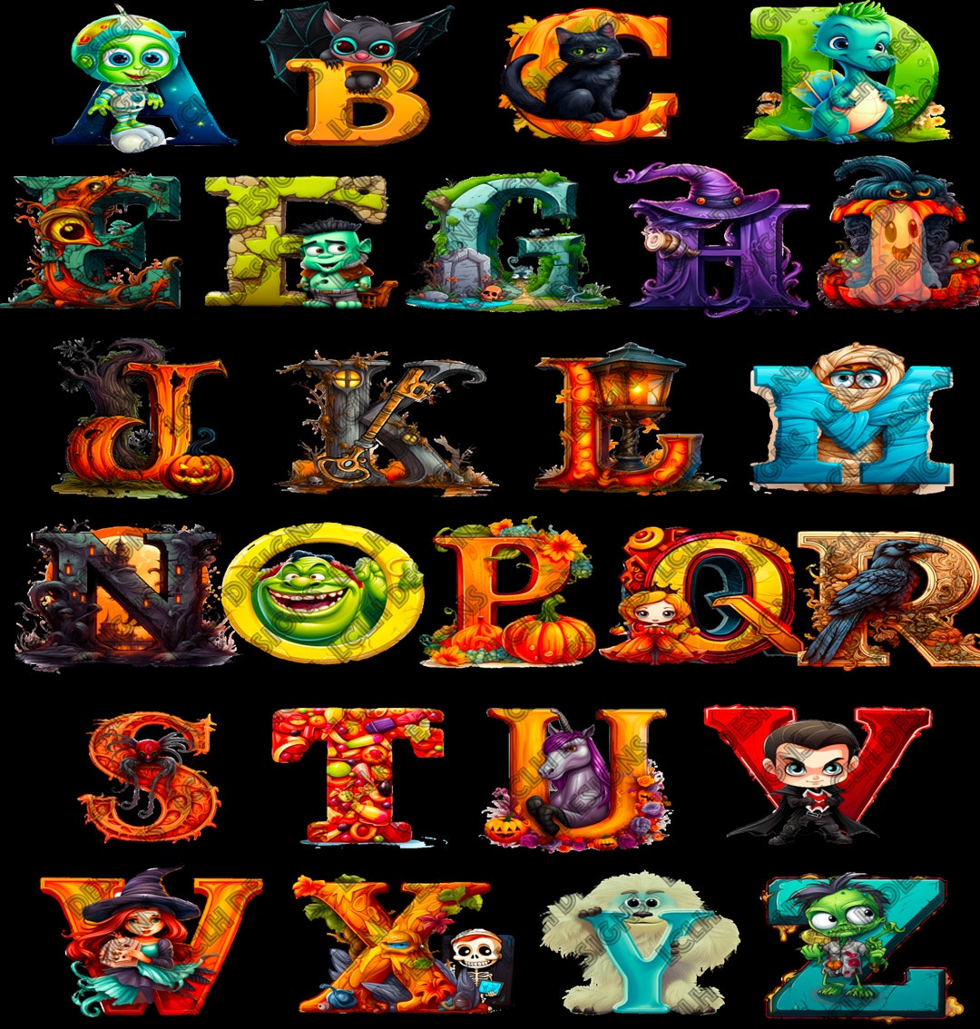 Halloween Alphabet Set, Sublimation, PNG, 300 DPI, Teacher, Monster ...