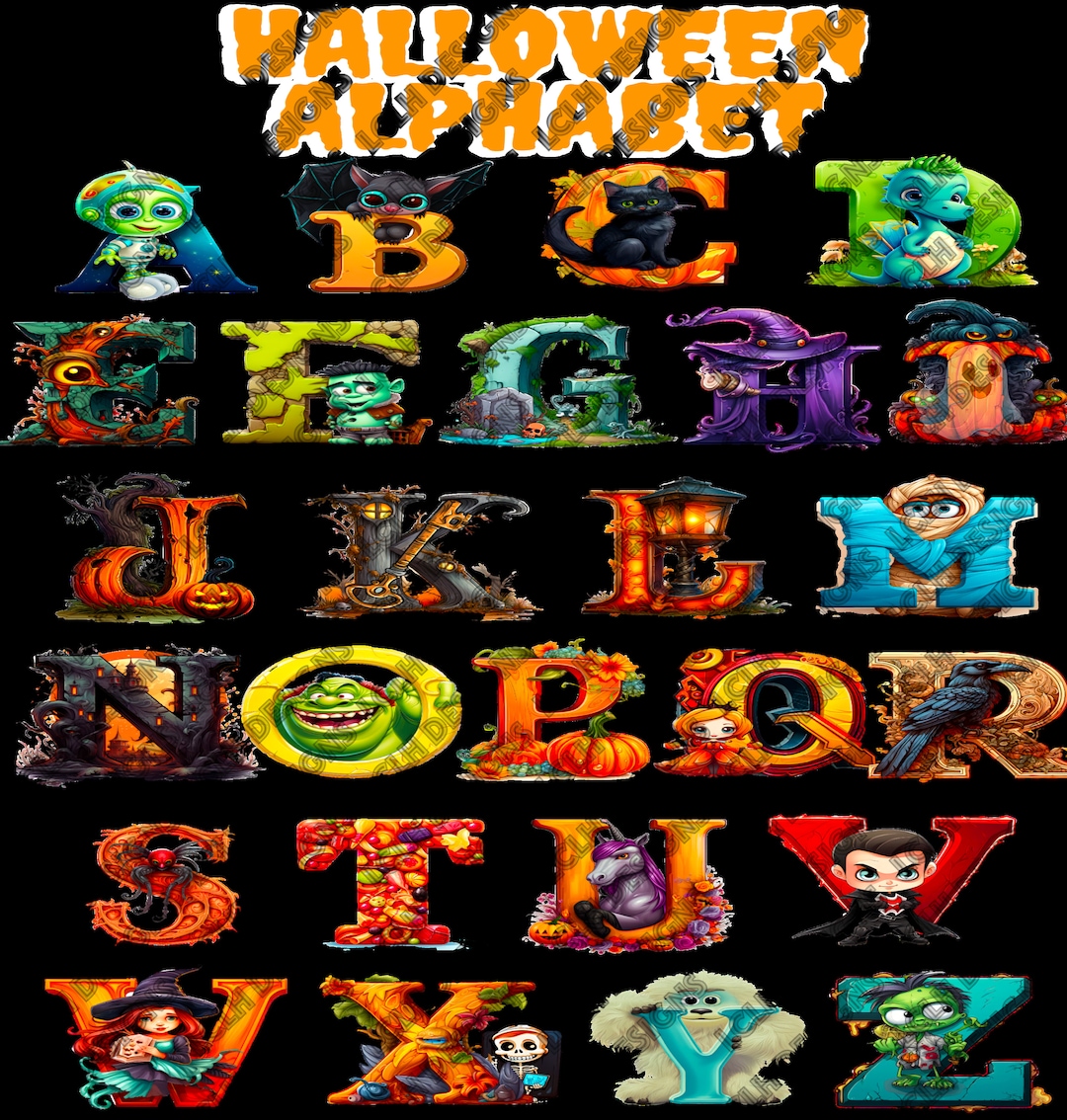 Halloween Alphabet Set With Title, Sublimation, PNG, 300 DPI, Teacher ...