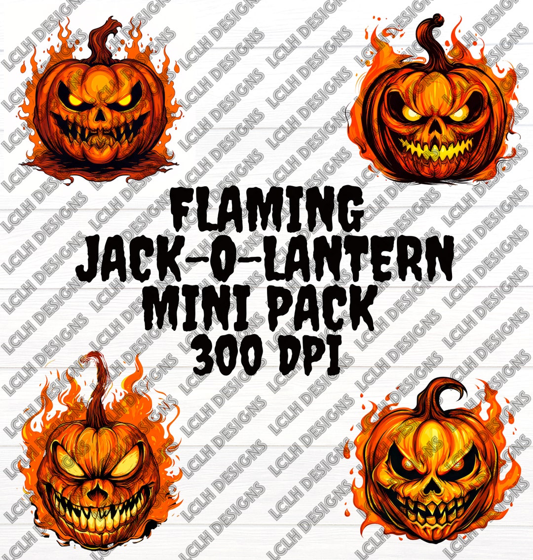 Flaming Jack-o-lanterns Mini Pack, 300 DPI, PNG, Mini Bundle, Jack-o ...