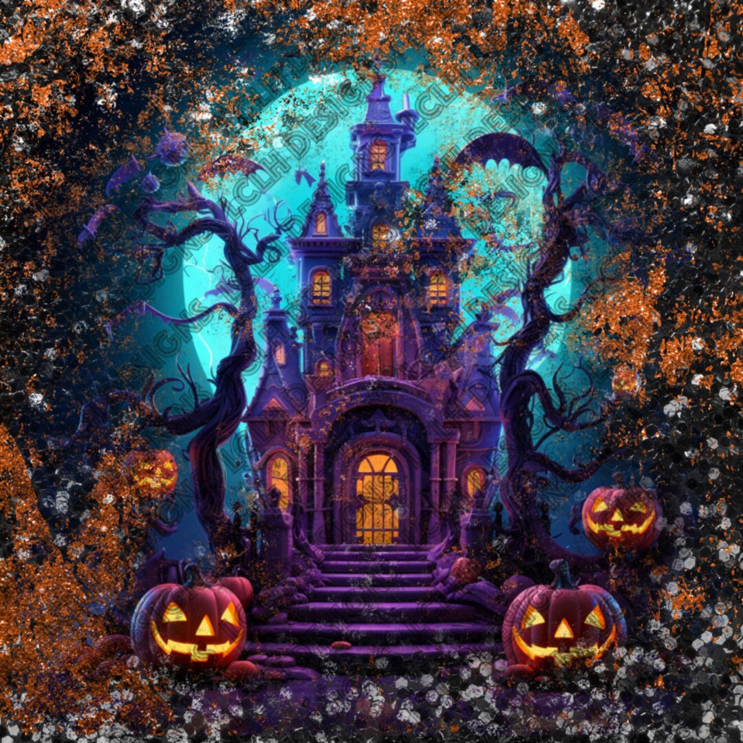 Spooky Haunted House Tumbler Wrap With Glitter Accents Ver. 2, Haunted ...