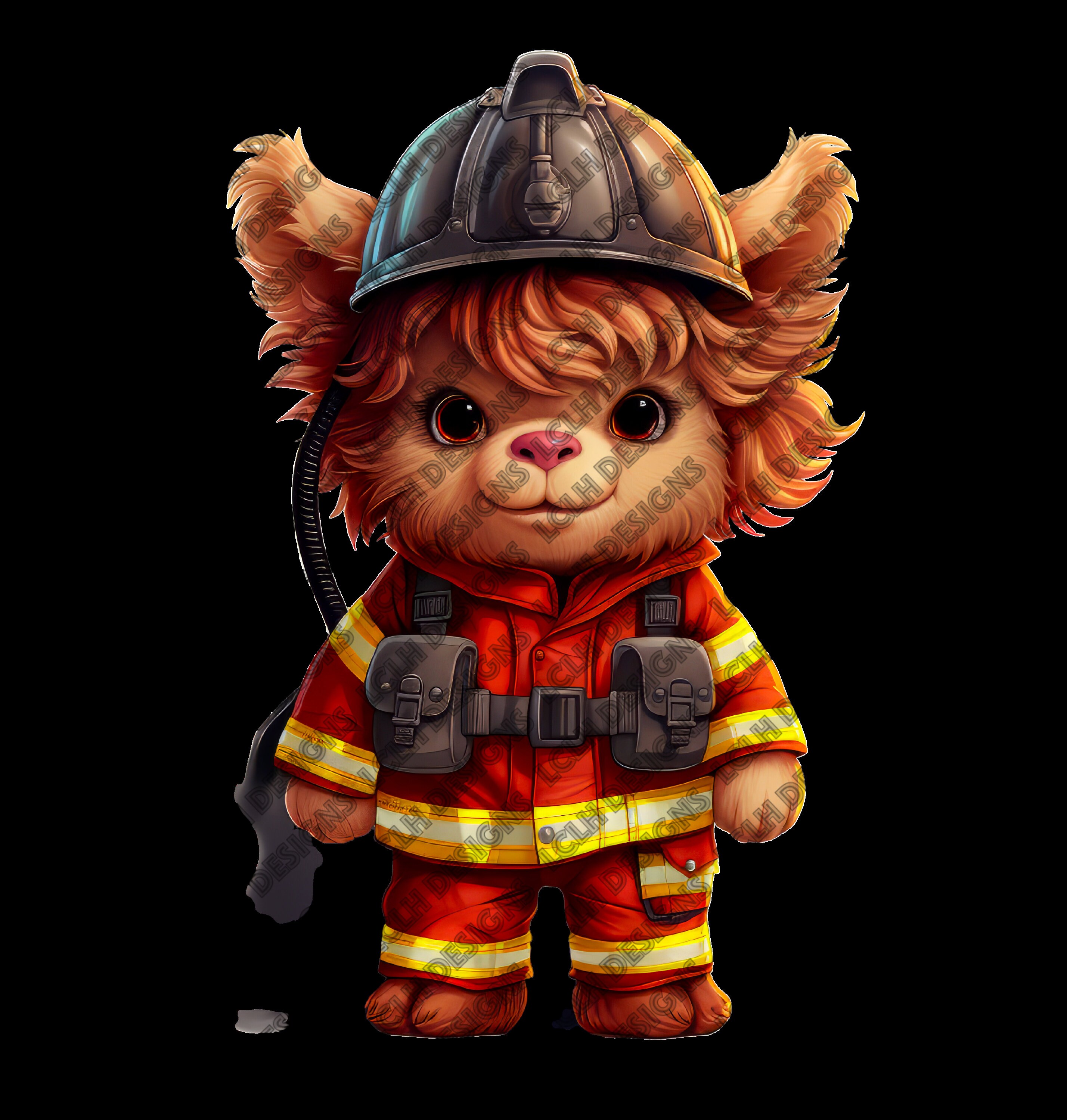Baby Highland Cow Firemen Mini Pack, 300 DPI, PNG, Mini Bundle ...