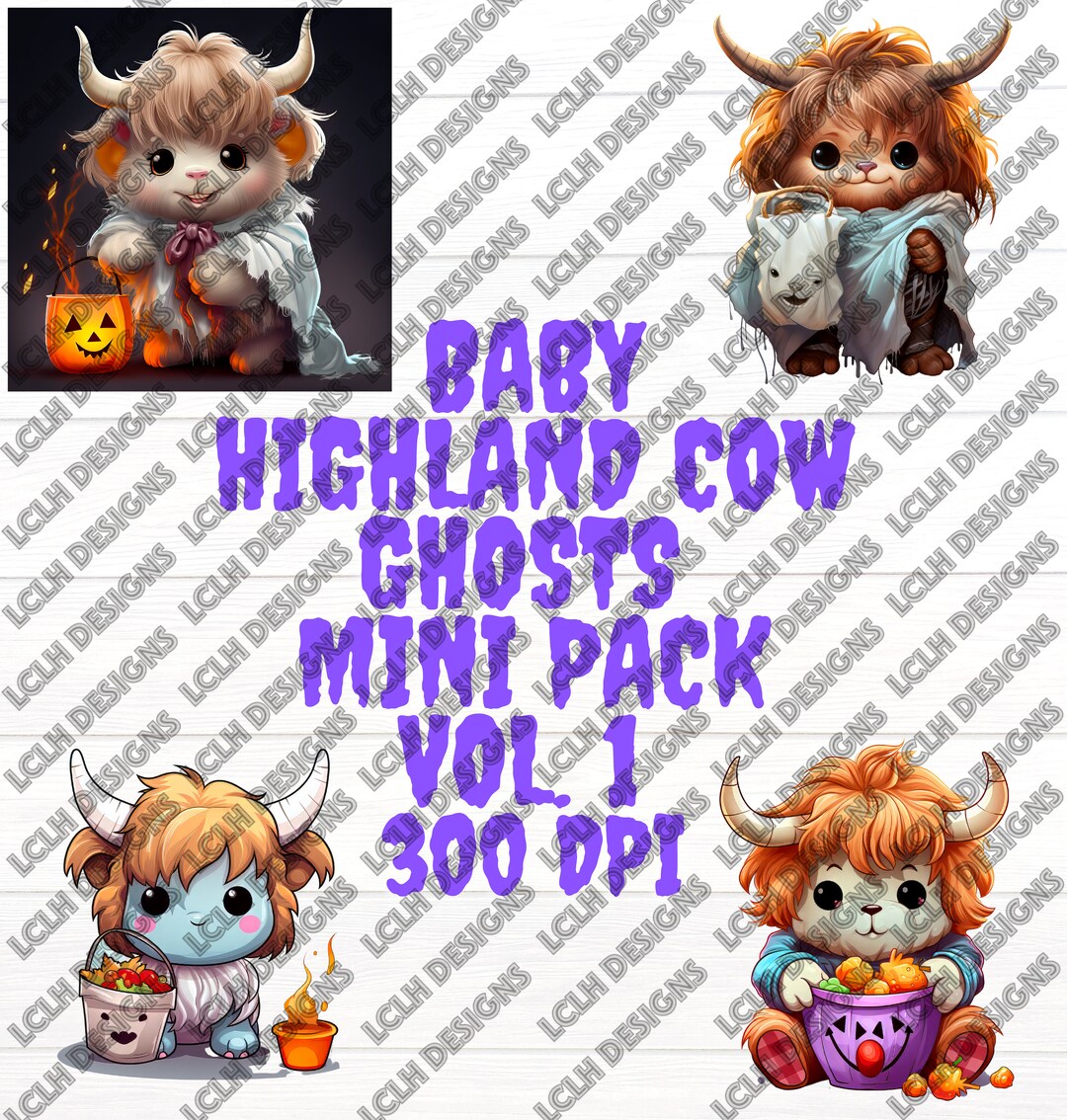 Baby Highland Cow Ghost Mini Pack , 300 DPI, PNG, Mini Bundle ...