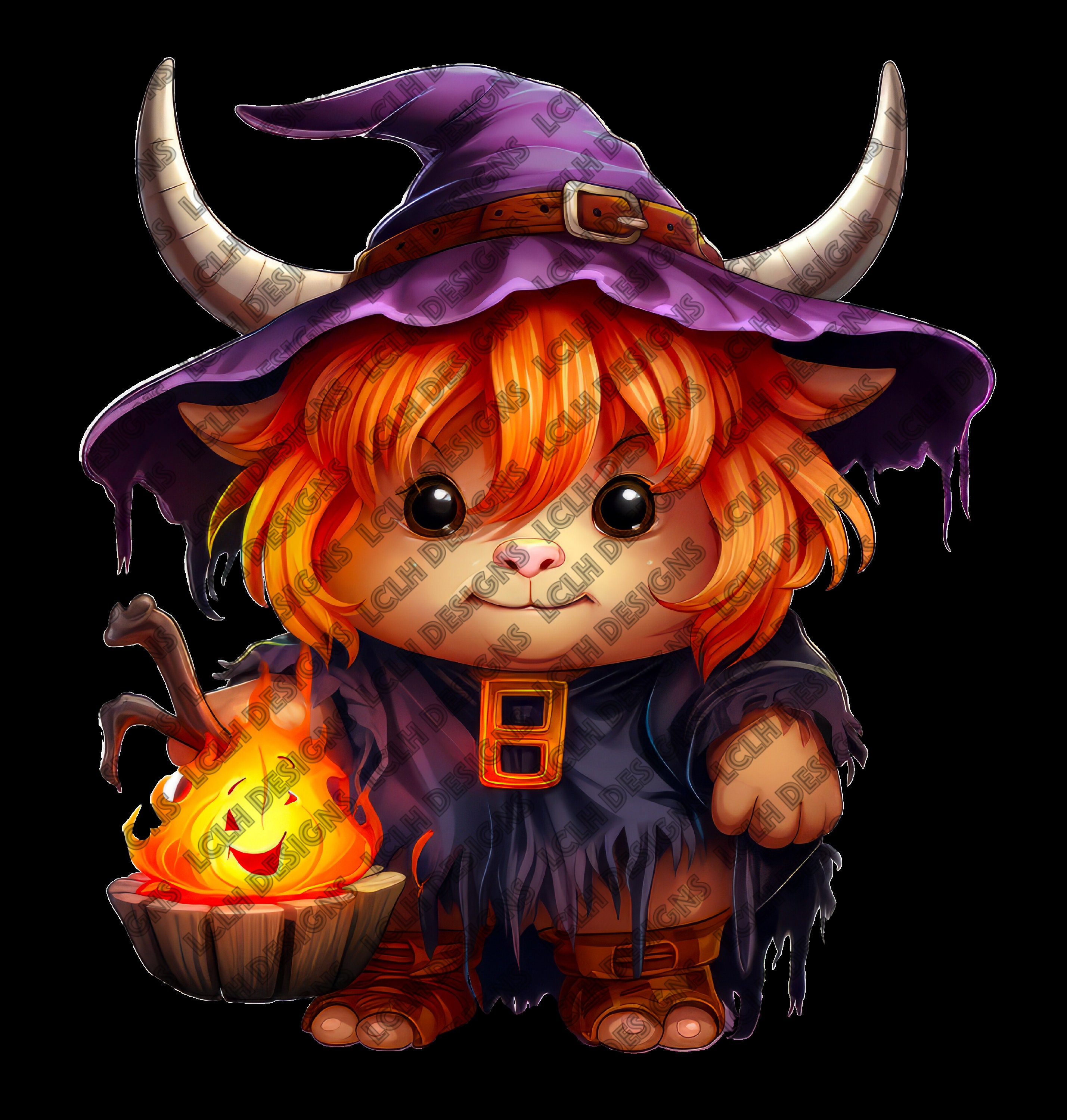 Baby Highland Cow Witches Mini Pack, 300 DPI, PNG, Mini Bundle, Cow ...