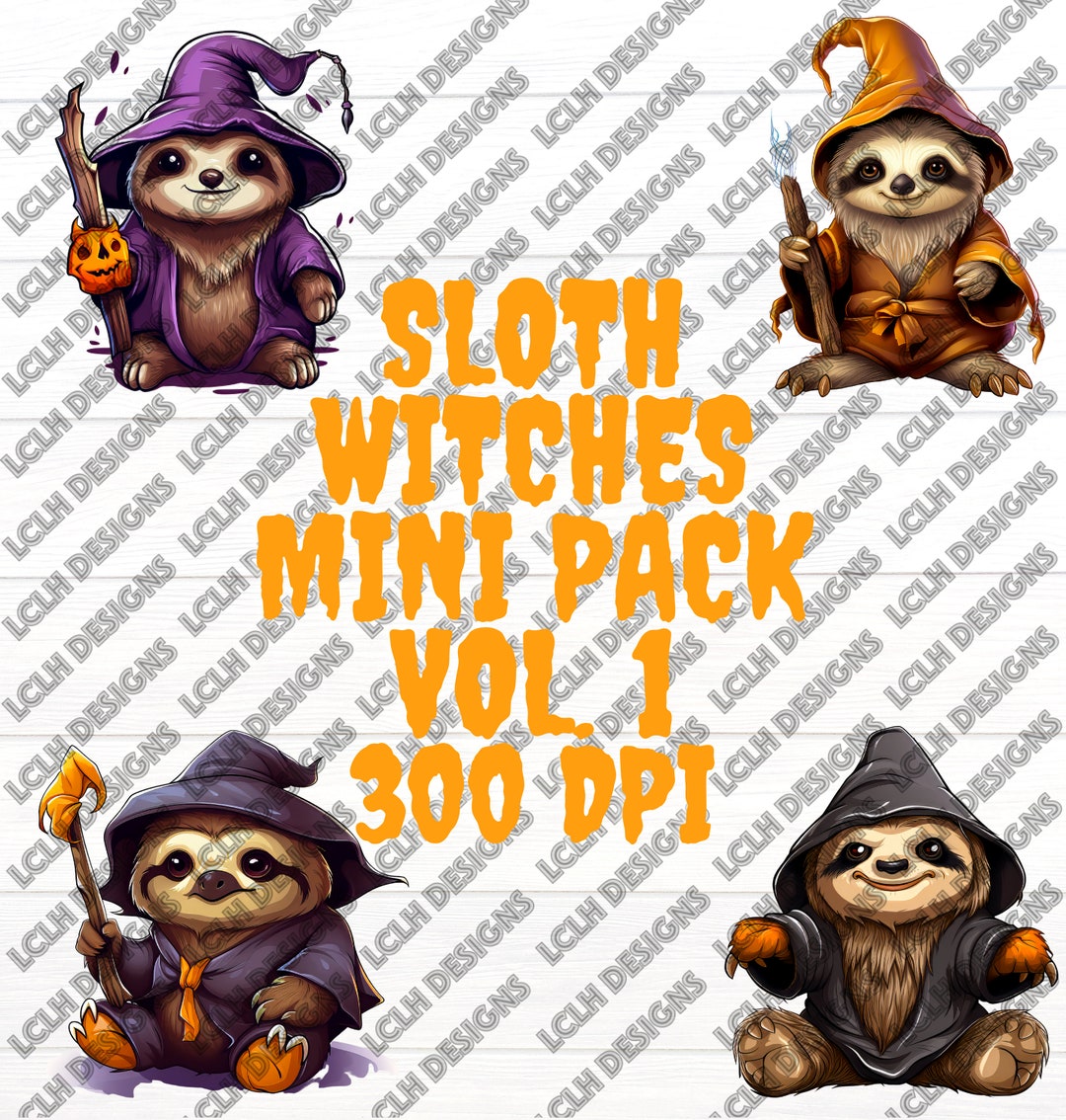 Sloth Witches Mini Pack, 300 DPI, PNG, Mini Bundle, Sloths, Sublimation ...