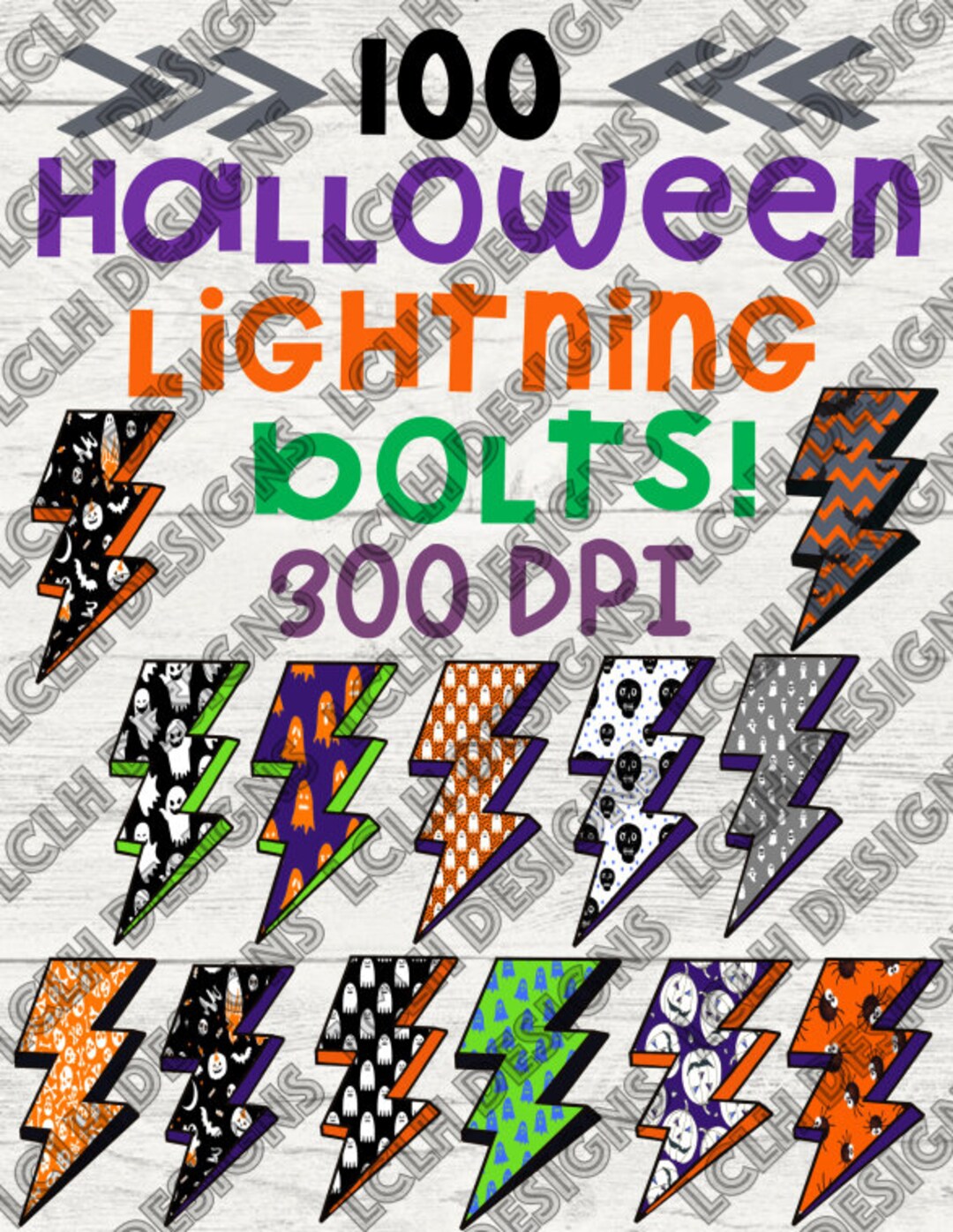 Halloween Lightning Bolt Mega-pack, Painted Lightning Bolt, Halloween ...