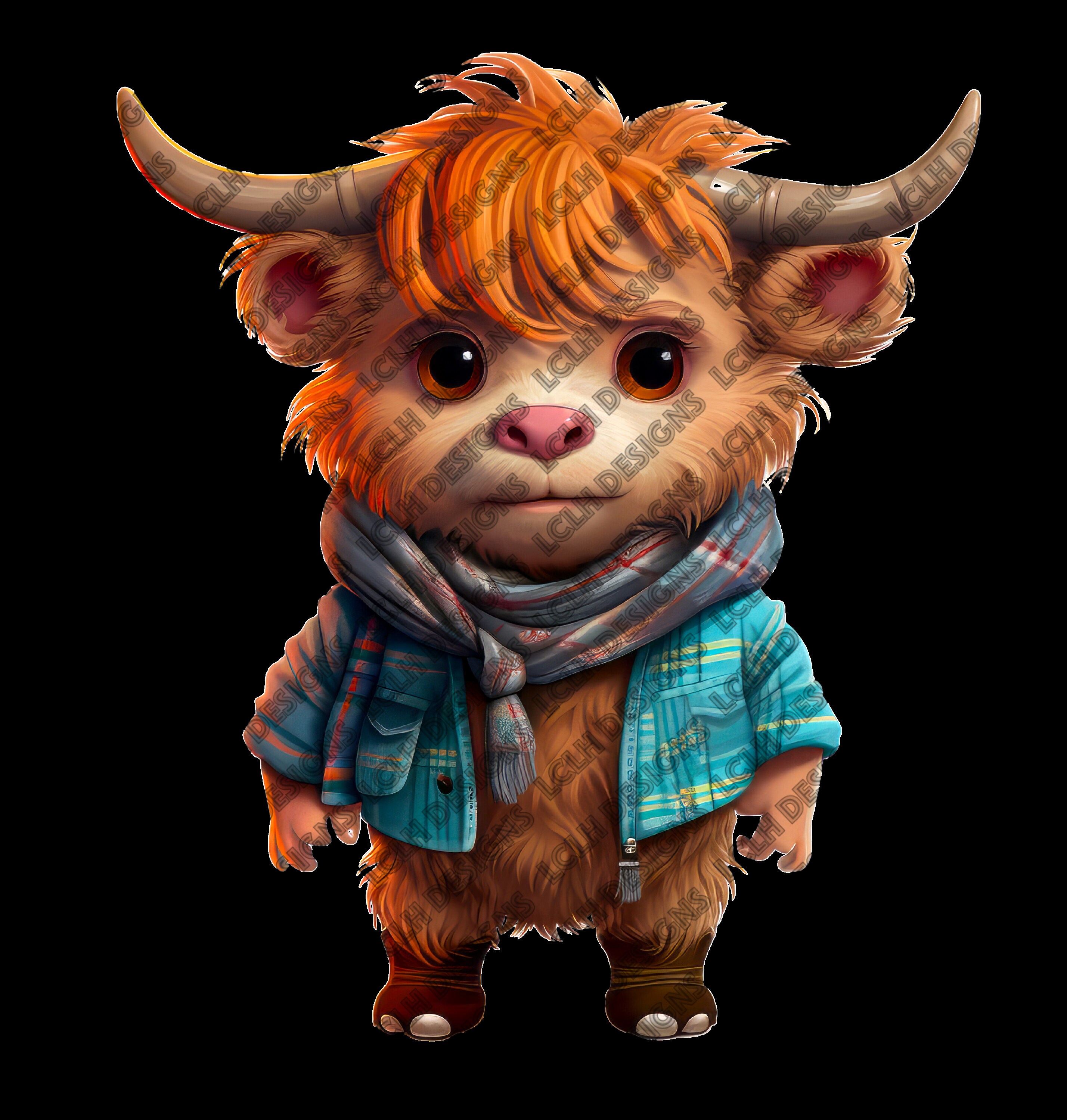 80's Style Baby Highland Cow Mini Pack, 300 DPI, PNG, Mini Bundle ...