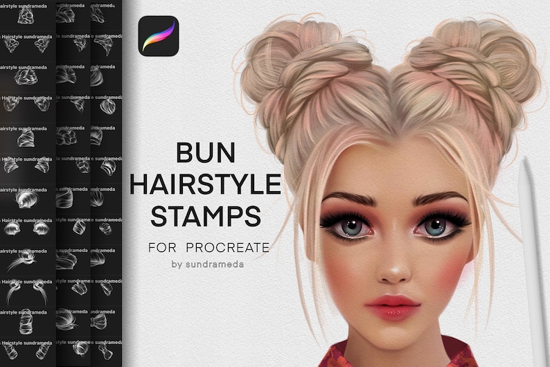 Procreate Bun Hairstyle Stamps, Procreate Hair Stamps, Procreate Hair ...