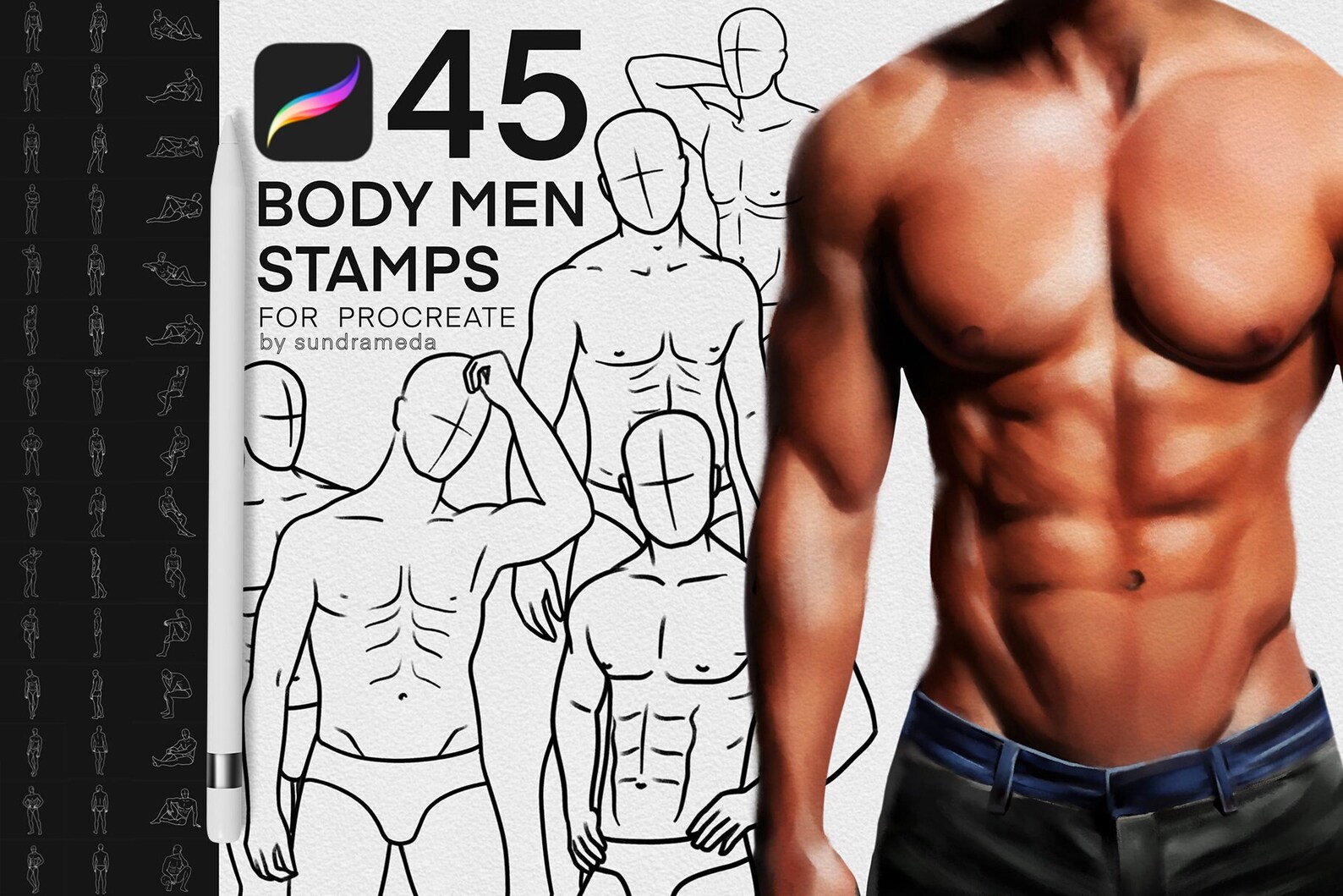 Procreate Male Body Stamps, Procreate Male Pose Stamps, Male Procreate ...