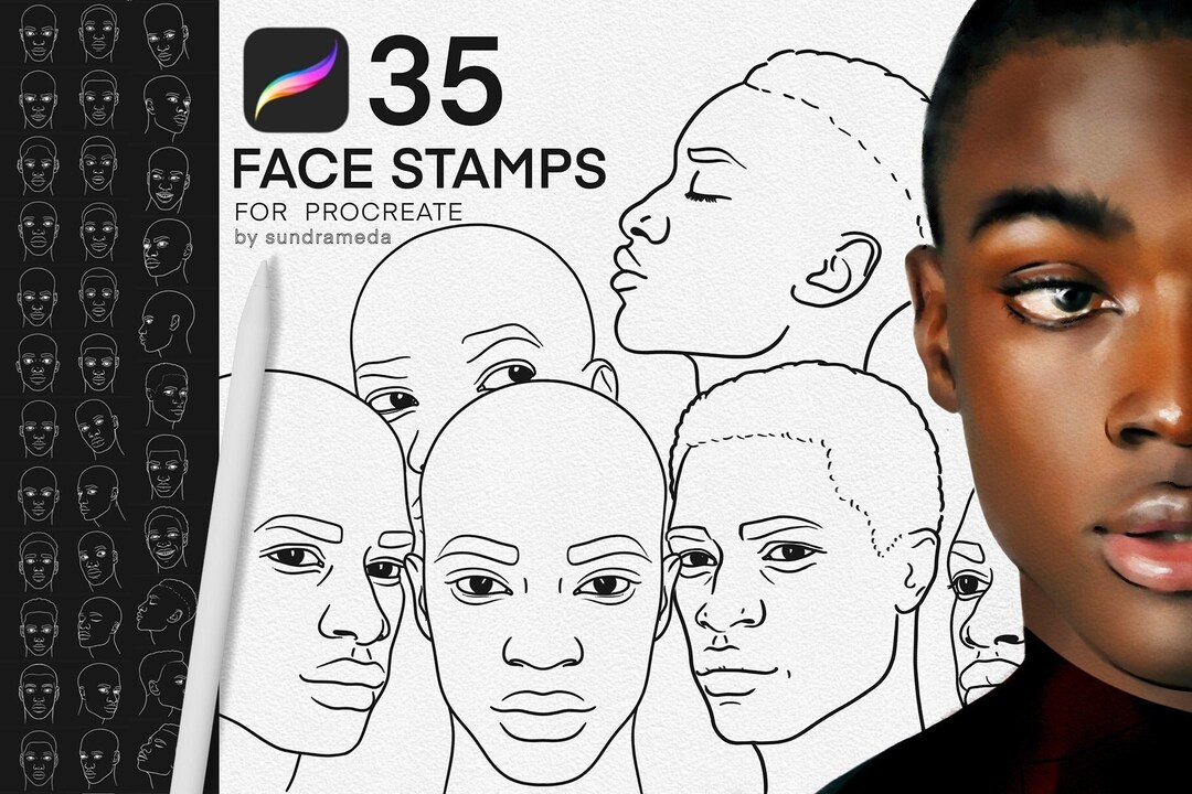 35 Black Male Face Stamps for Procreate, Procreate Brushes, Procreate ...