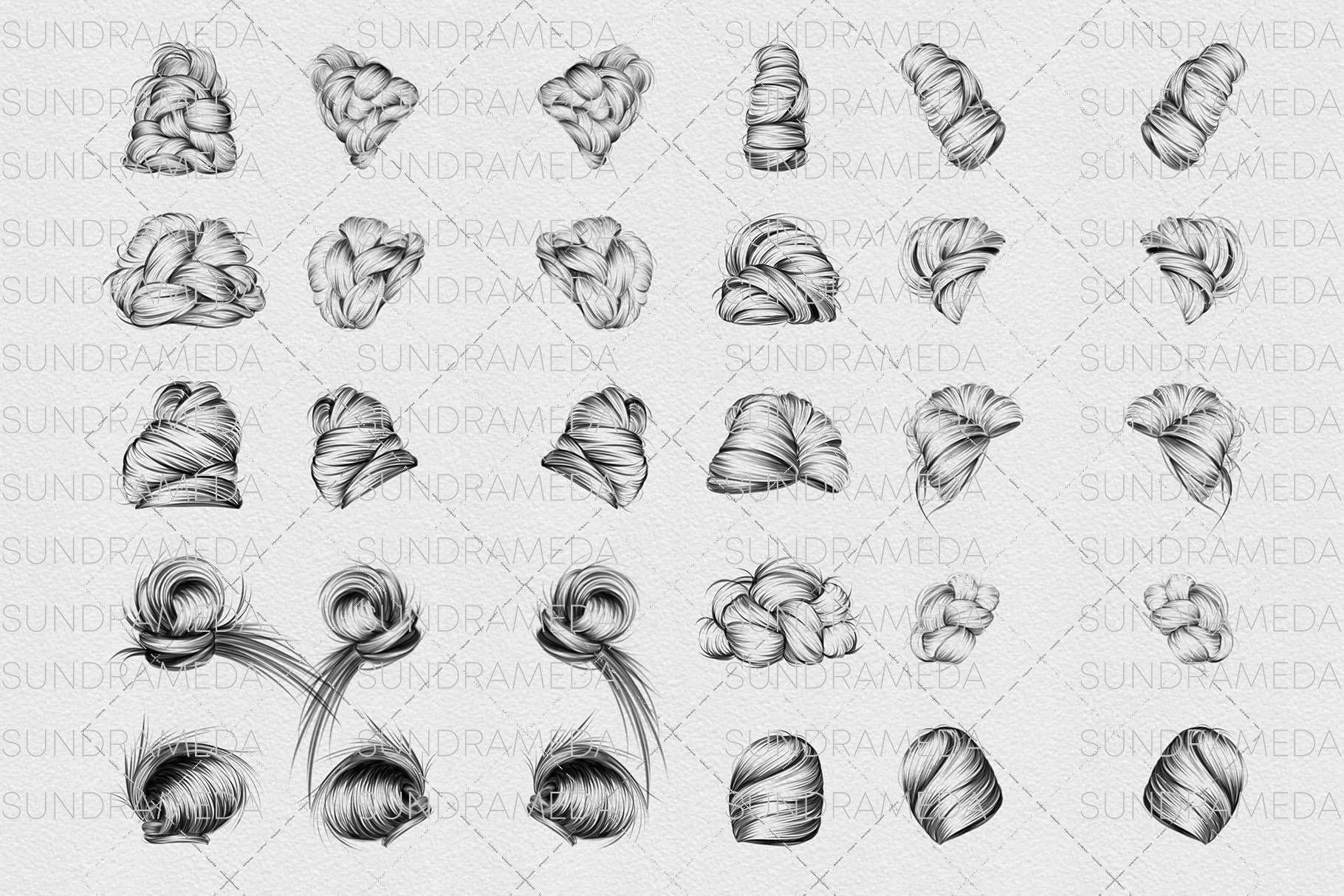 Procreate Bun Hairstyle Stamps, Procreate Hair Stamps, Procreate Hair ...