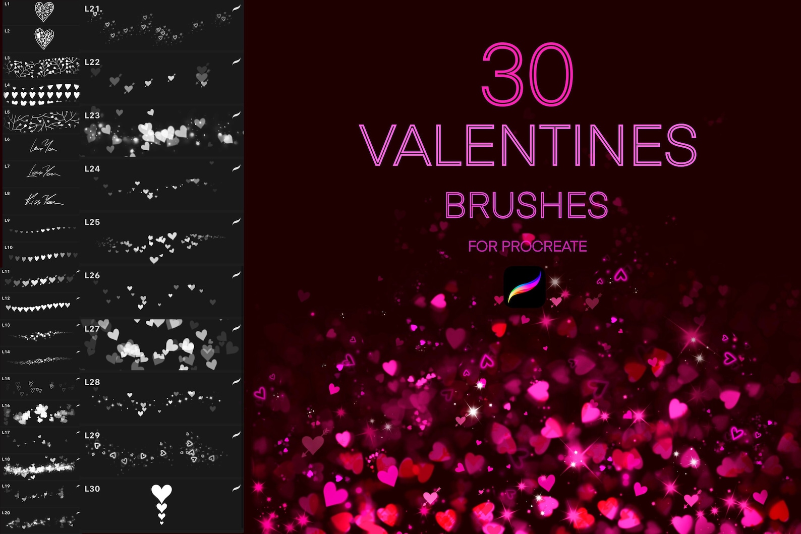 Procreate Valentine's Day Brushes. Procreate Lights. Procreate Love ...