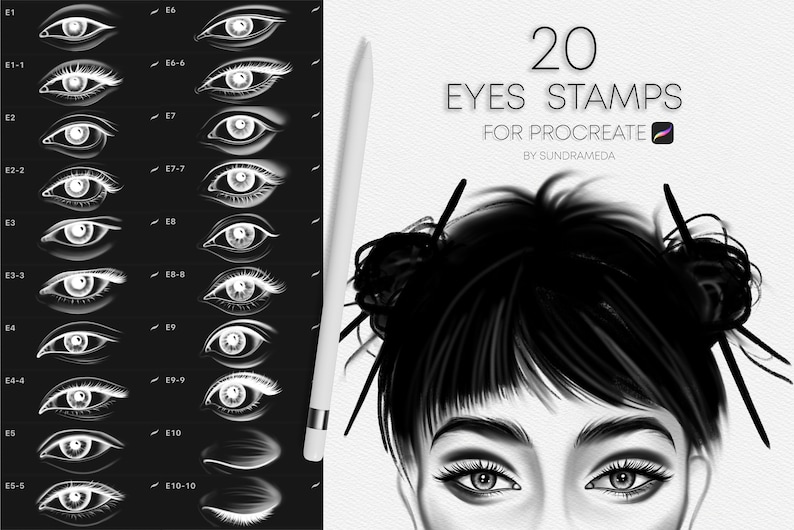 Procreate Eyes Stamp Brushes, Realistic Digital Eye, Eye Sketches ...
