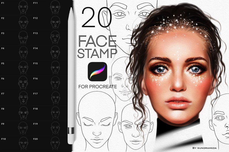 Procreate Portrait Brushes, Procreate Face Stamp Brushes, Sample Faces ...