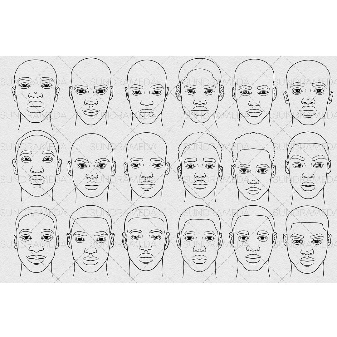 35 Black Male Face Stamps for Procreate, Procreate Brushes, Procreate ...