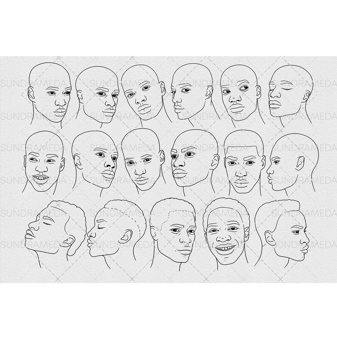 35 Black Male Face Stamps for Procreate, Procreate Brushes, Procreate ...