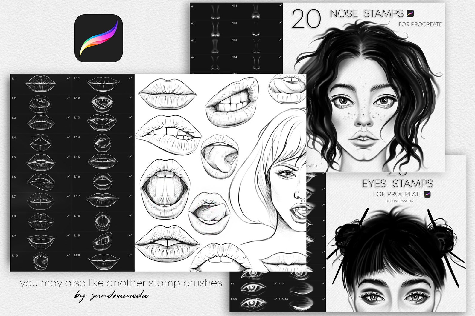 Procreate Portrait Brushes, Procreate Face Stamp Brushes, Sample Faces ...