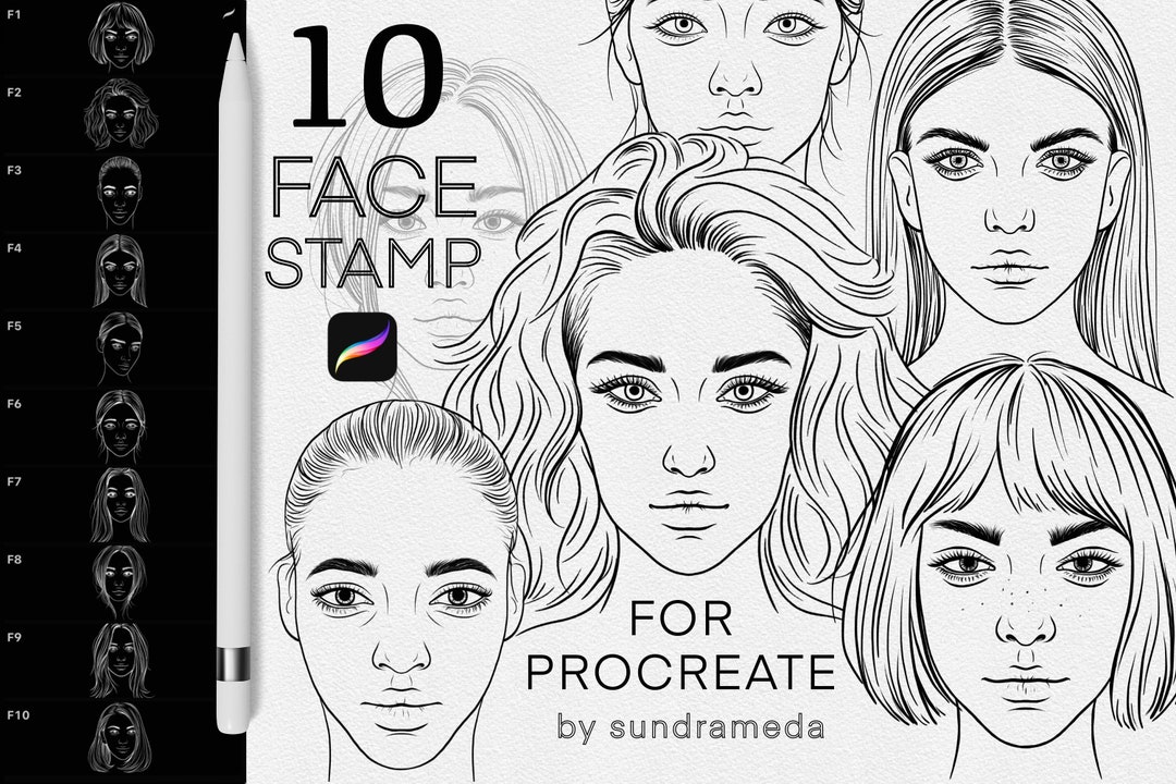 Female Face Stamp Procreate, Procreate Portrait Brushes, Face Template ...