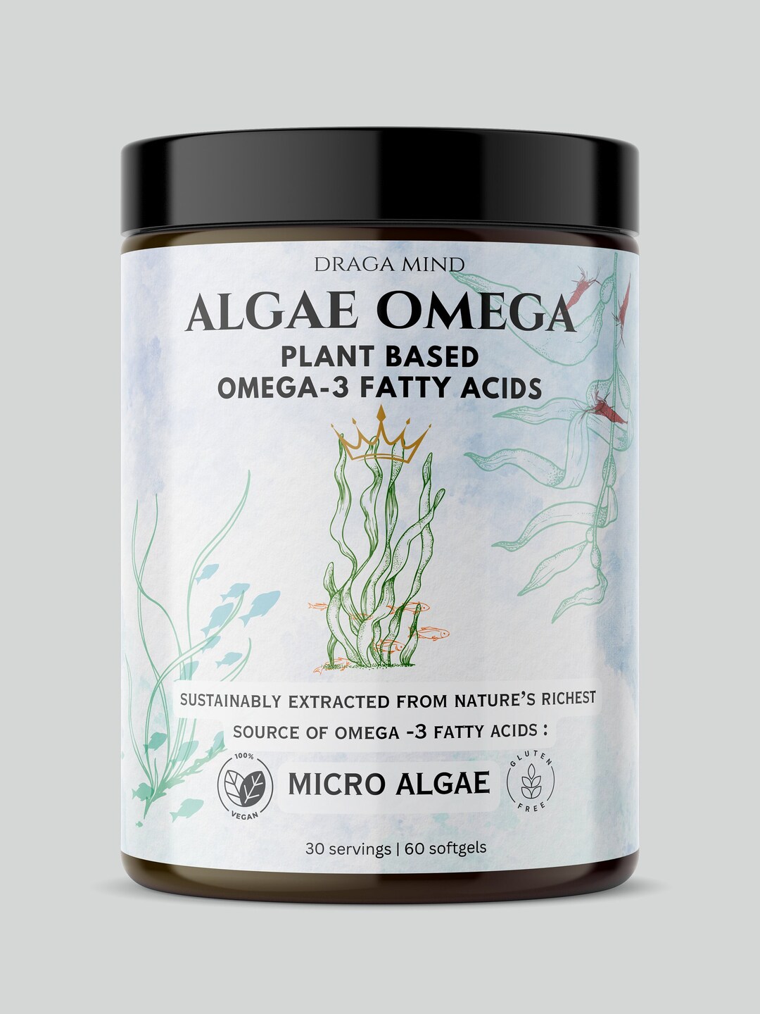 Vegan Algae Omega 3 Fatty Acids Soft Gels | 450mg DHA - 200mg EPA ...