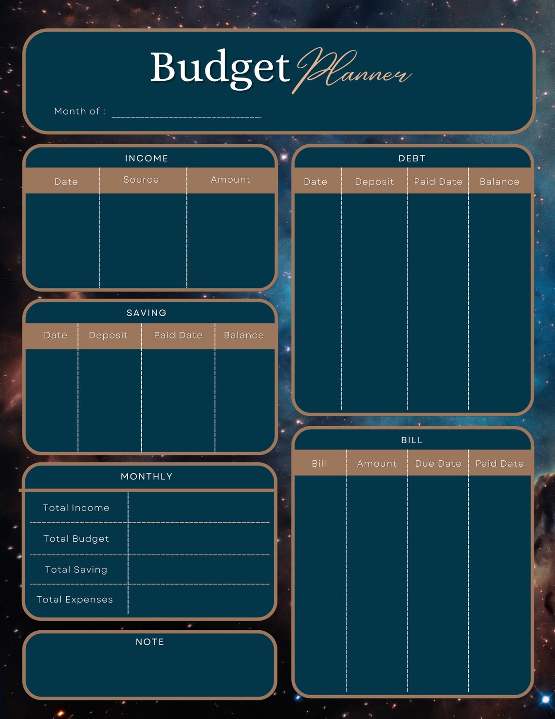 MONTHLY Budget Overview Printable, Budget Planner, Monthly Budget Sheet ...