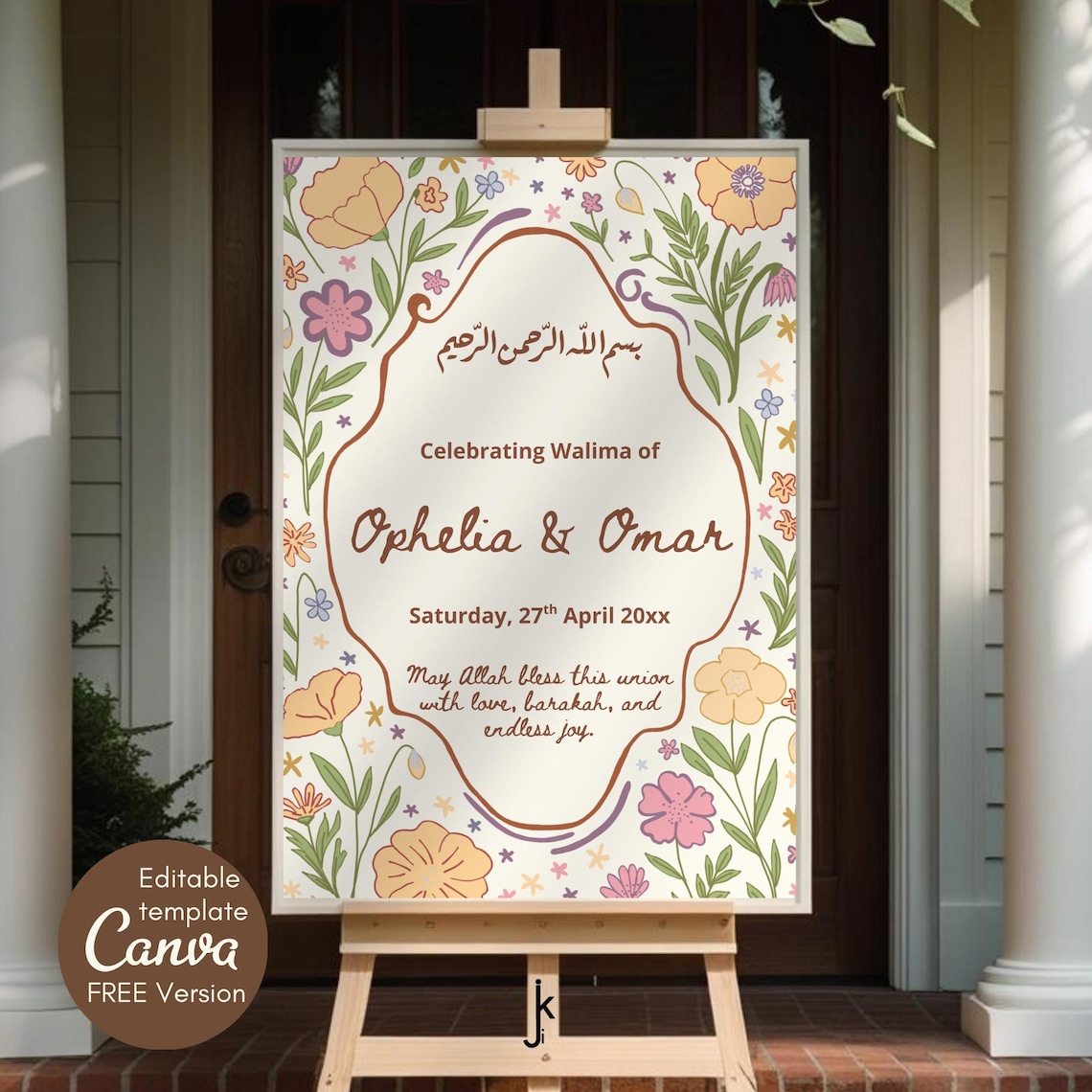 Elegant Islamic Wedding Welcome Board, Botanical Hand-drawn Nikah ...
