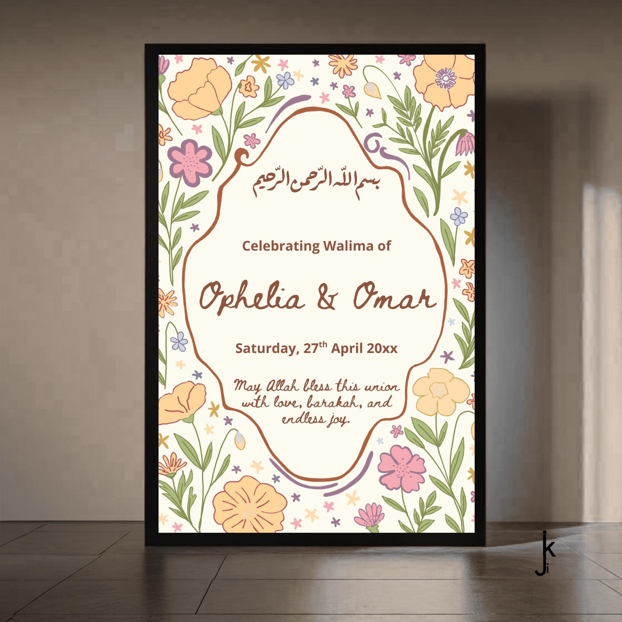 Elegant Islamic Wedding Welcome Board, Botanical Hand-drawn Nikah ...