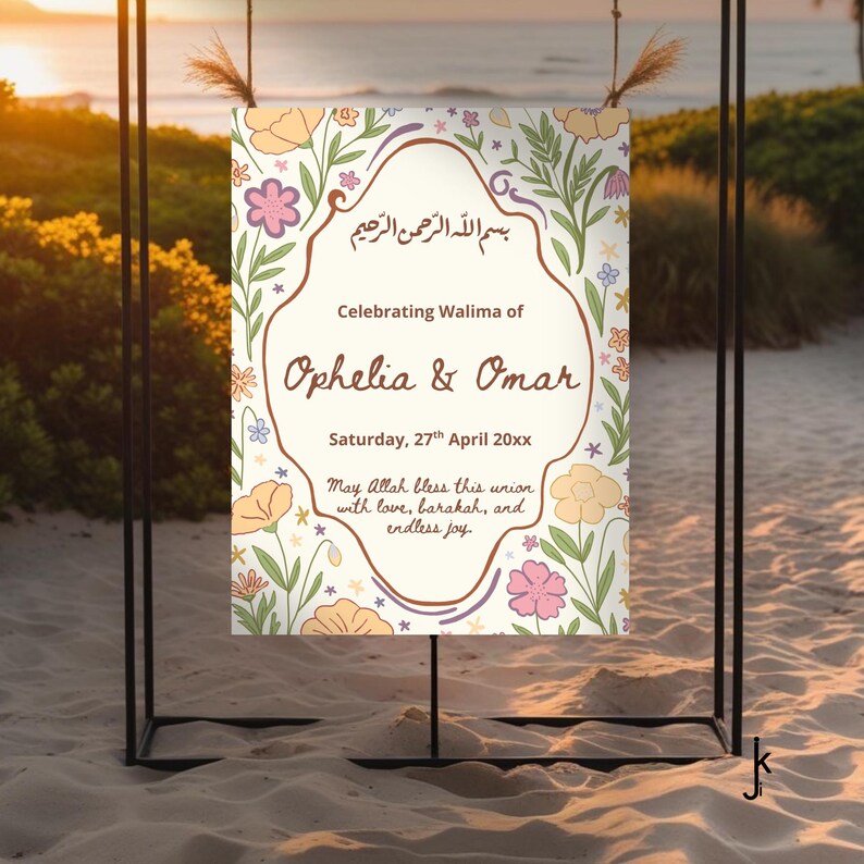 Elegant Islamic Wedding Welcome Board, Botanical Hand-drawn Nikah ...