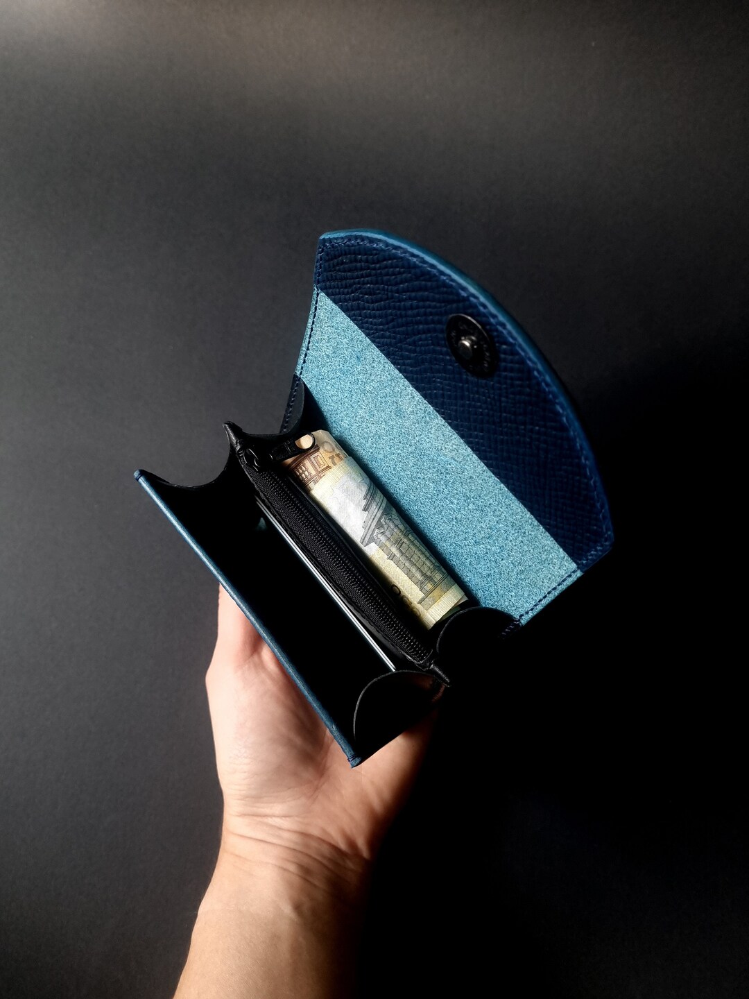 Elegant Blue Buttero Hatch Leather Wallet - Blue Wallet for Women - Veg ...