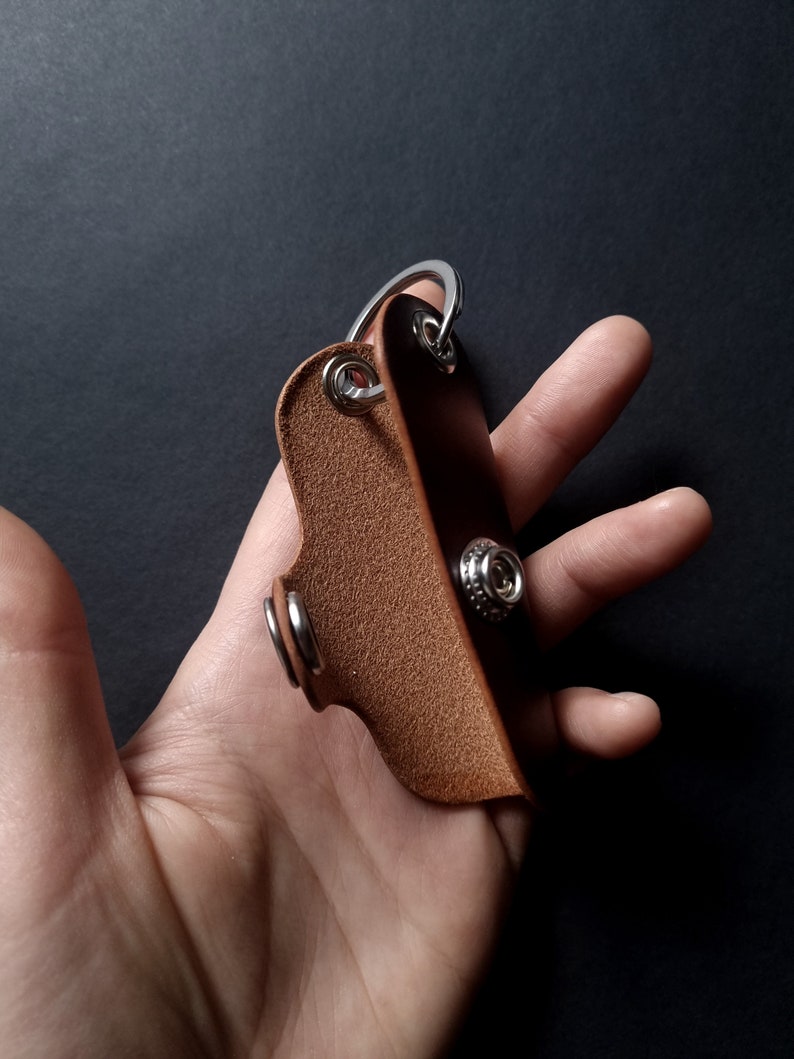 Mini Brown Leather Key Holder - Minimalist Key Case - Vegetable Tanned ...