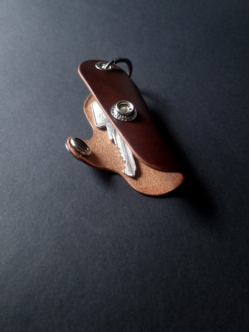 Mini Brown Leather Key Holder - Minimalist Key Case - Vegetable Tanned ...