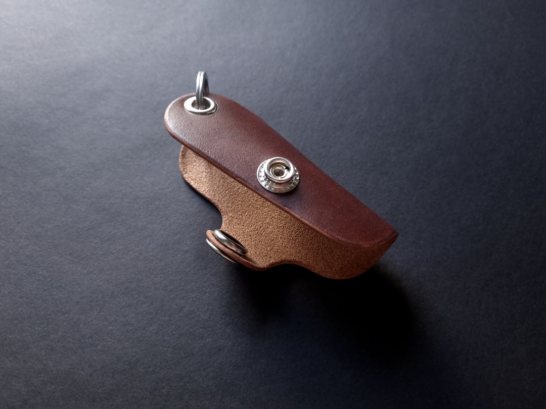 Mini Brown Leather Key Holder - Minimalist Key Case - Vegetable Tanned ...