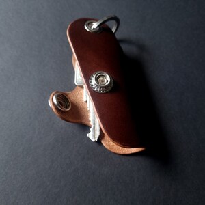 Mini Brown Leather Key Holder - Minimalist Key Case - Vegetable Tanned ...