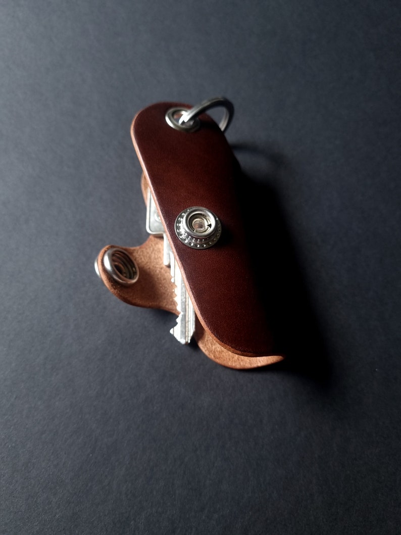 Mini Brown Leather Key Holder - Minimalist Key Case - Vegetable Tanned ...