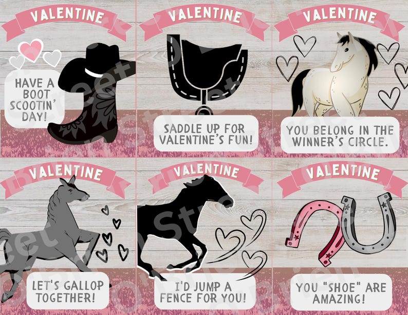 Horse Valentine's Day Classroom Cards for Kids Horse Themed Valentine's ...