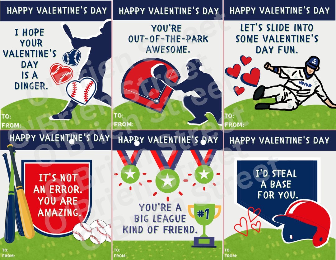 Baseball Valentine's Day Cards for Kids - Etsy