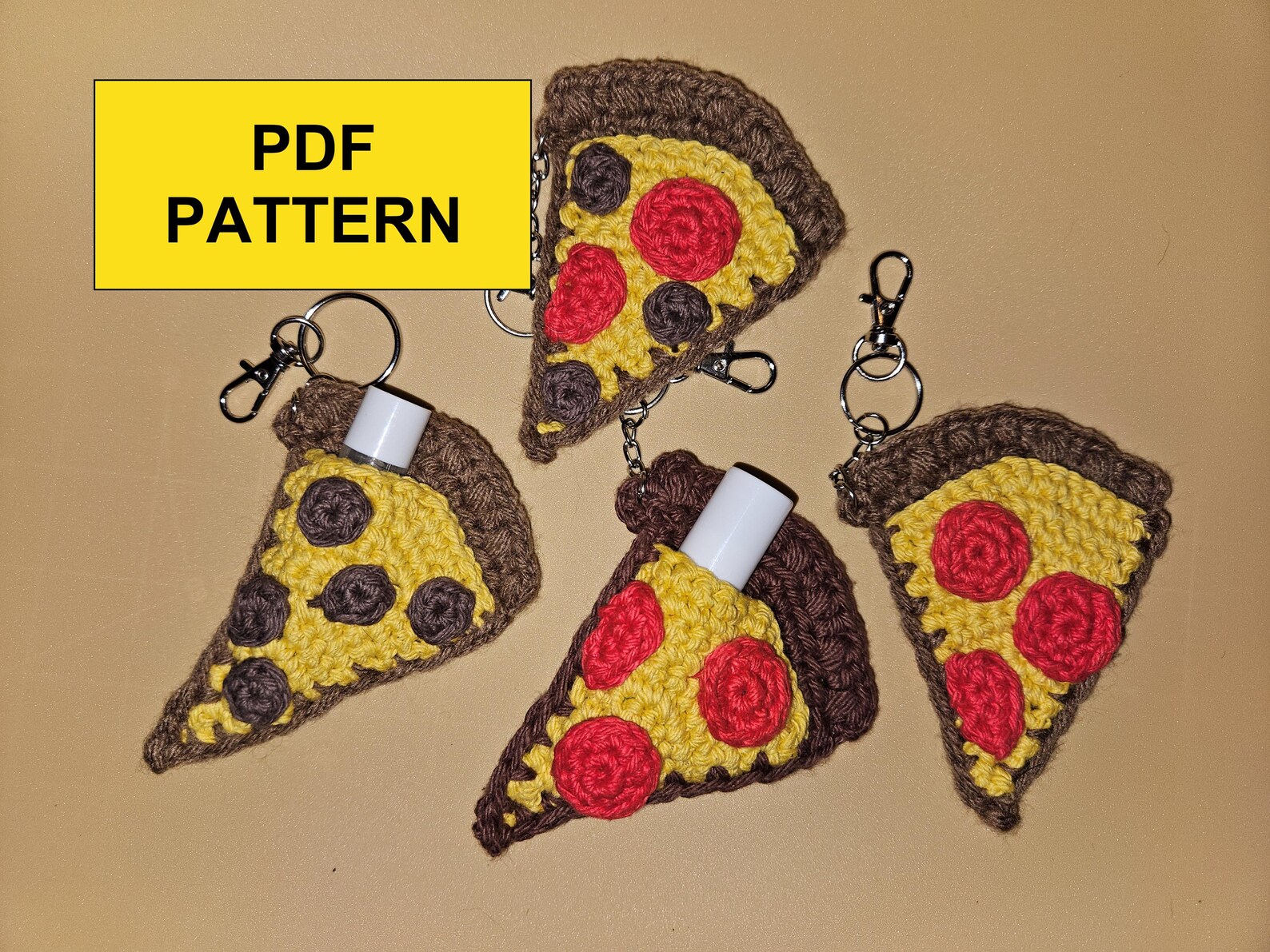 Pattern: Pizza Slice Crochet Lip Balm Keychain or Bag Charm - Etsy